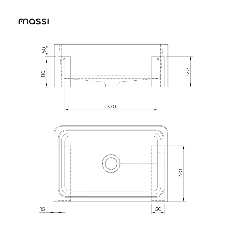 Umywalka betonowa wisząca / nablatowa prostokątna bez otworu na baterię ...